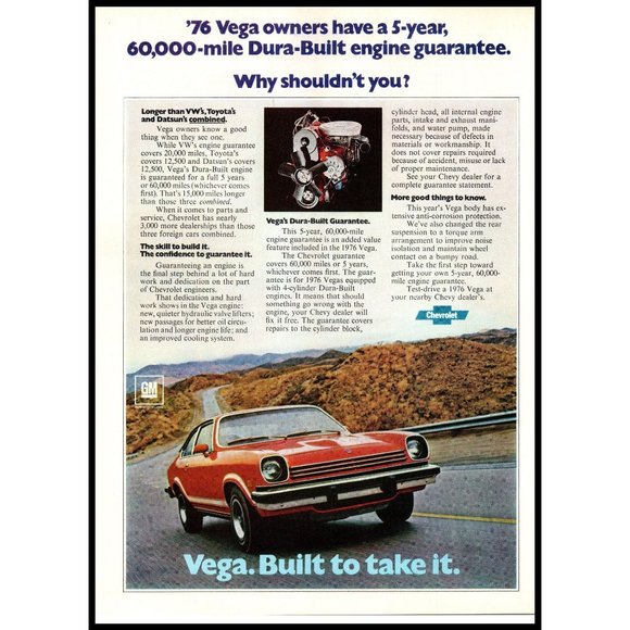 chevrolet | Art | 976 Chevy Vega 2 Door Vintage Print Ad Desert Highway ...